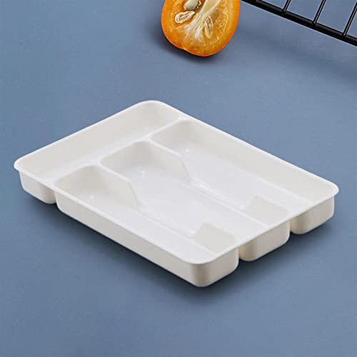 Milageto Cutlery Tray Multifunction Fittings with 4 Compartments Organizer Cutlery Storage Box for Flatware Silverware Stationery Kitchen Drawer , White