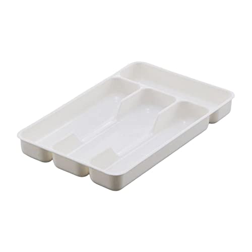 Milageto Cutlery Tray Multifunction Fittings with 4 Compartments Organizer Cutlery Storage Box for Flatware Silverware Stationery Kitchen Drawer , White