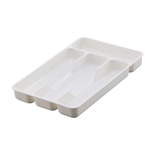 Milageto Cutlery Tray Multifunction Fittings with 4 Compartments Organizer Cutlery Storage Box for Flatware Silverware Stationery Kitchen Drawer , White