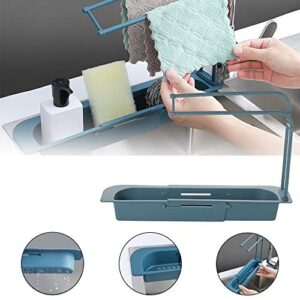 innolv telescopic sink storage rack faucet splash guard kitchen sink sponge holder, expandable dish caddy sponge soap drying rack, shelf organizer scrubber and adjustable hanger with towel bar