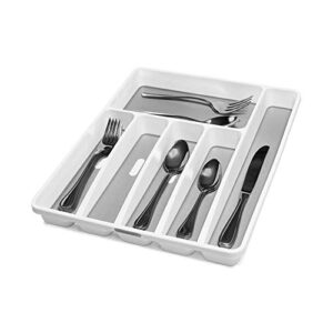 madesmart Classic Large Silverware Tray - White & Classic 12 x 3 Bin - White | CLASSIC COLLECTION | Multi-Purpose Storage Organizer | Soft-grip Lining and Non-slip Rubber Feet