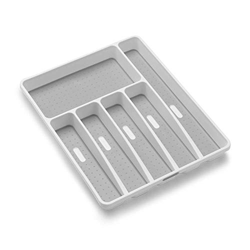 madesmart Classic Large Silverware Tray - White & Classic 12 x 3 Bin - White | CLASSIC COLLECTION | Multi-Purpose Storage Organizer | Soft-grip Lining and Non-slip Rubber Feet