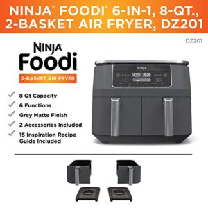 Ninja DZ201 Foodi 8 Quart 6-in-1 DualZone 2-Basket Air Fryer with 2 Independent Frying Baskets, Match Cook & Smart Finish to Roast, Broil, Dehydrate & More for Quick, Easy Meals, Grey