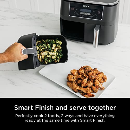 Ninja DZ201 Foodi 8 Quart 6-in-1 DualZone 2-Basket Air Fryer with 2 Independent Frying Baskets, Match Cook & Smart Finish to Roast, Broil, Dehydrate & More for Quick, Easy Meals, Grey