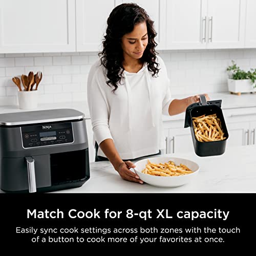 Ninja DZ201 Foodi 8 Quart 6-in-1 DualZone 2-Basket Air Fryer with 2 Independent Frying Baskets, Match Cook & Smart Finish to Roast, Broil, Dehydrate & More for Quick, Easy Meals, Grey