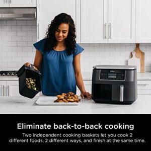 Ninja DZ201 Foodi 8 Quart 6-in-1 DualZone 2-Basket Air Fryer with 2 Independent Frying Baskets, Match Cook & Smart Finish to Roast, Broil, Dehydrate & More for Quick, Easy Meals, Grey