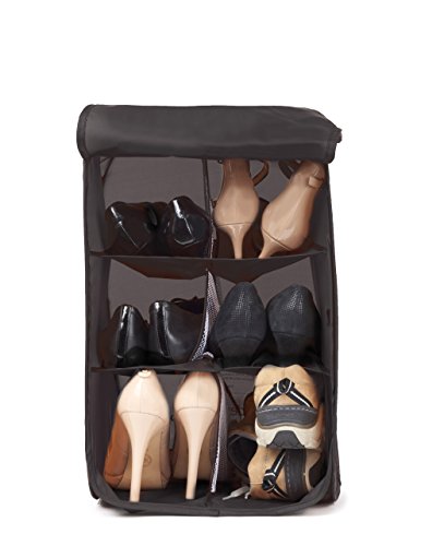 Hidden Assets Unique Pop-up & Portable 6 Cell Shoe Bin Organizer - Perfect for Office, Locker, College Dorm Room, Travel Accessory, or Home. Use as Shoe Box, Shoe Storage, and Shoe Holder. (BLACK)