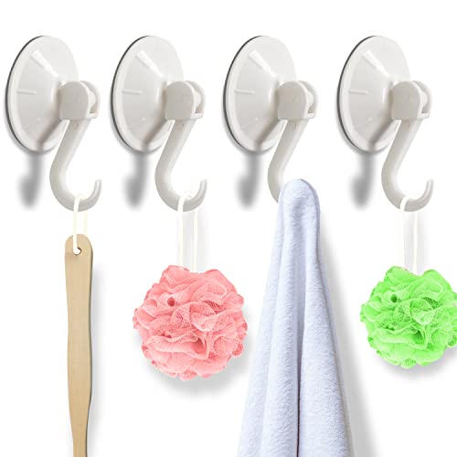 Suction Cup Hooks, SUNDOKI Suction Shower Hooks Heavy Duty Hangers for Window Glass Door Kitchen Bathroom Shower Wall - 4 Pack (Small)