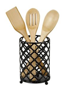 home basics beautiful heavy duty steel lattice cutlery holder, utensil organizer, rust-resistant, free standing, black, 5″ x 5″ x 7″