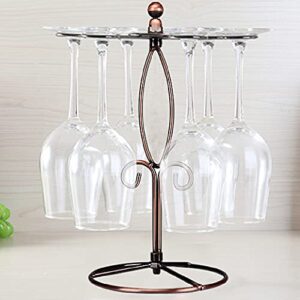 Sunnyac Scrollwork Wine Glass Rack, Elegant Freestanding Countertop Glasses Holder with 6 Hooks, Metal Stemware Storage Accessories and Wine Cup Drying Stand for Home Bar Tabletop Display (Bronze 4)