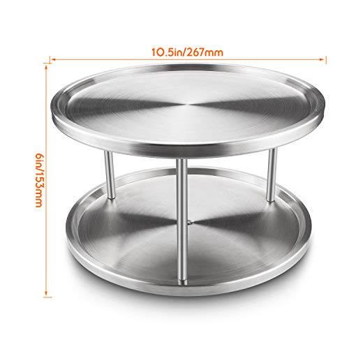 STARVAST 2 Pack 2-Tier Stainless Steel Lazy Susan Turntable 10 inch 360-degree Lazy Susan Spice Rack Organizer for Kitchen Cabinet, Countertop, Centerpiece