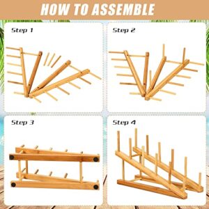 6 Pcs Bamboo Dish Rack 8 Slots Wooden Plates Rack Drying Organizer for Cabinet Classroom Book Organize Pot Lid Holder Bowl Cup Cutting Board Wood Display Stand for Kitchen Cabinet Storage Organizer