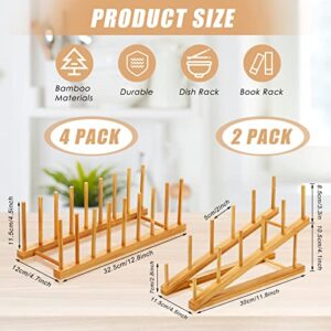 6 Pcs Bamboo Dish Rack 8 Slots Wooden Plates Rack Drying Organizer for Cabinet Classroom Book Organize Pot Lid Holder Bowl Cup Cutting Board Wood Display Stand for Kitchen Cabinet Storage Organizer