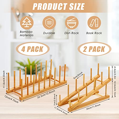 6 Pcs Bamboo Dish Rack 8 Slots Wooden Plates Rack Drying Organizer for Cabinet Classroom Book Organize Pot Lid Holder Bowl Cup Cutting Board Wood Display Stand for Kitchen Cabinet Storage Organizer