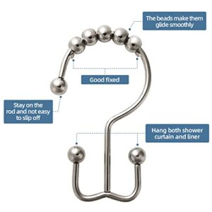 Titanker Shower Curtain Hooks, Shower Curtain Rings Rust Proof Metal Double Glide Shower Hooks Rings for Bathroom Shower Rods Curtains, Set of 12 Hooks - Nickel