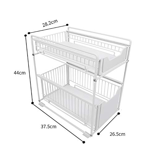 Warmiehomy Under Sink Organizers and Storage,2 Tier Sliding Metal Drawer Seasoning Shelf Storage,Pull Out Cabinets Organizer Shelf for Kitchen/Pantry/Bathroom/Office (White) (37.4×26.5×44cm