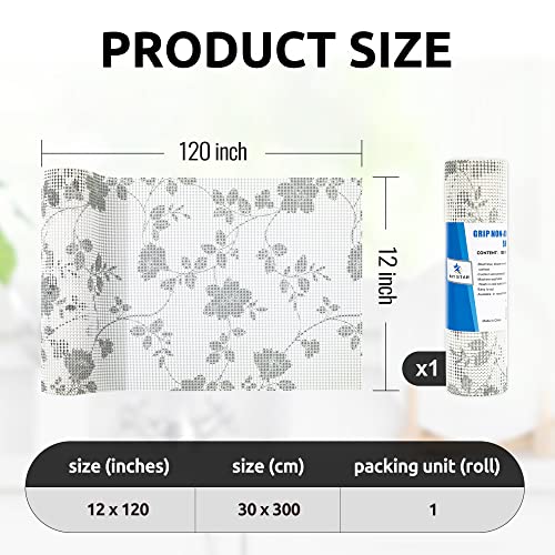 RAY STAR Shelf Liner, Non-Adhesive Refrigerator Liners for Shelves 12*120 inch, Vinyl Shelf Drawer Liner Non-Slip Bathroom Cabinet Liner for Kitchen/Storage/Desks (Floral)