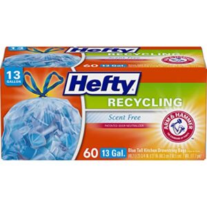 hefty recycling trash bags, blue, 13 gallon, 60 count