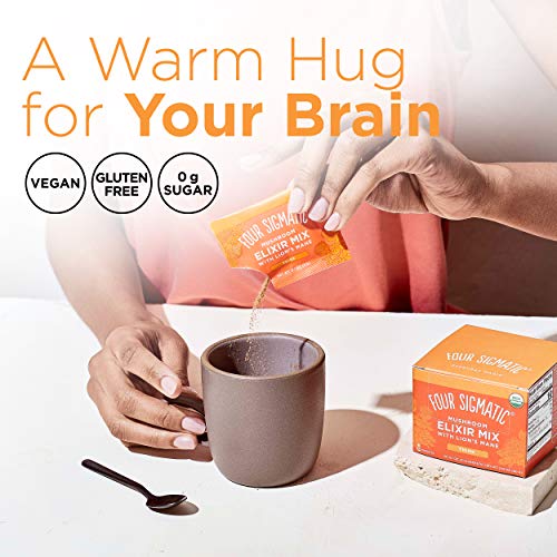 Four Sigmatic Lion's Mane Mushroom Elixir | Coffee Alternative with Organic Lion's Mane Mushroom Powder, Rhodiola & Rose Hips | Immune & Memory Support | Paleo | Pack of 20