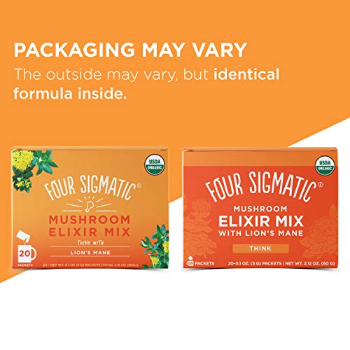 Four Sigmatic Lion's Mane Mushroom Elixir | Coffee Alternative with Organic Lion's Mane Mushroom Powder, Rhodiola & Rose Hips | Immune & Memory Support | Paleo | Pack of 20