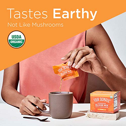 Four Sigmatic Lion's Mane Mushroom Elixir | Coffee Alternative with Organic Lion's Mane Mushroom Powder, Rhodiola & Rose Hips | Immune & Memory Support | Paleo | Pack of 20