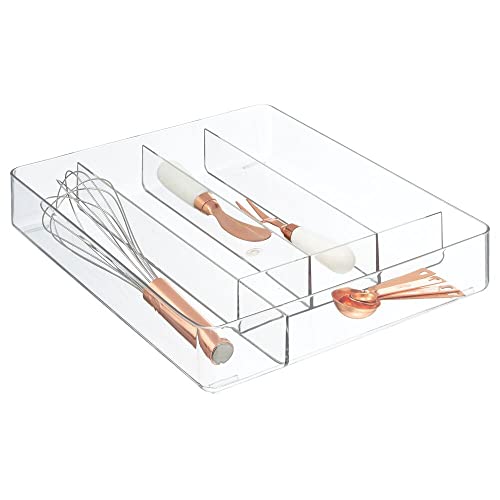 mDesign Plastic Kitchen Cabinet Drawer Storage Organizer Tray - for Storing Organizing Cutlery, Spoons, Cooking Utensils, Gadgets - 5 Divided Compartments - Clear