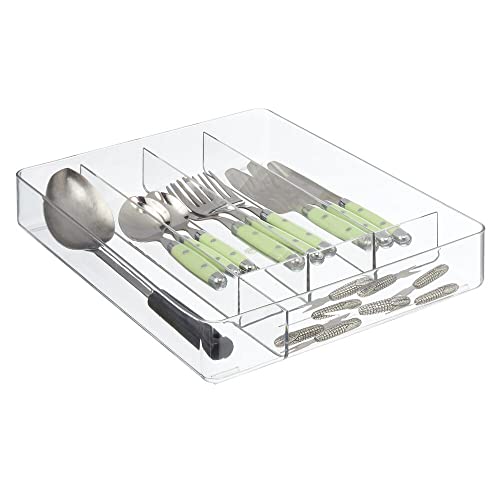 mDesign Plastic Kitchen Cabinet Drawer Storage Organizer Tray - for Storing Organizing Cutlery, Spoons, Cooking Utensils, Gadgets - 5 Divided Compartments - Clear