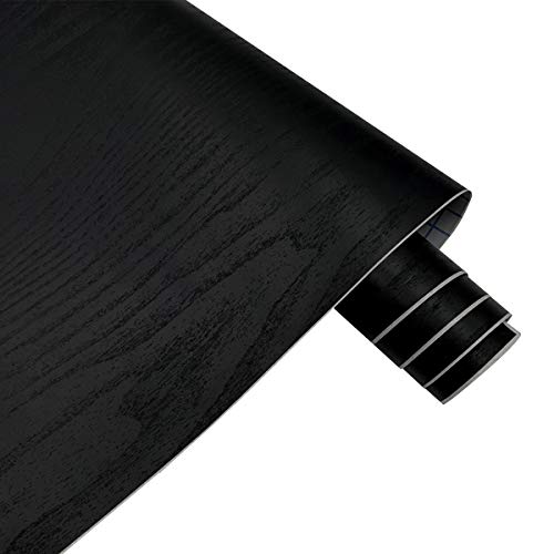 Yifely Solid Black Wood Grain Drawer Covering Paper Self Adhesive Shelf Liner Door Countertop Cabinet Sticker 17.7 Inch by 9.8 Feet