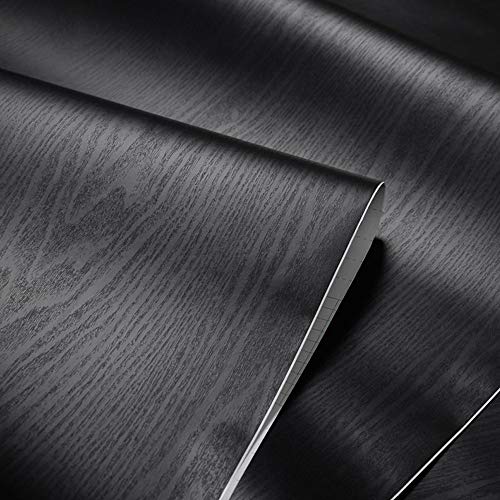 Yifely Solid Black Wood Grain Drawer Covering Paper Self Adhesive Shelf Liner Door Countertop Cabinet Sticker 17.7 Inch by 9.8 Feet