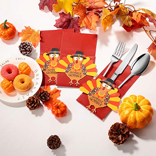 20 Pieces Thanksgiving Cutlery Holders Gobble Silverware Paper Pocket Pouch Turkey Tableware for Thanksgiving Party Craft Dinner Table Decorations Gift Boutique