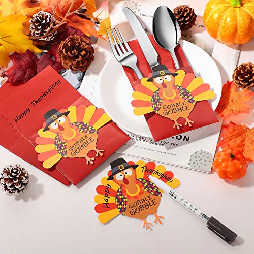 20 Pieces Thanksgiving Cutlery Holders Gobble Silverware Paper Pocket Pouch Turkey Tableware for Thanksgiving Party Craft Dinner Table Decorations Gift Boutique