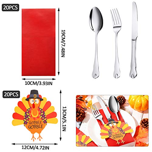 20 Pieces Thanksgiving Cutlery Holders Gobble Silverware Paper Pocket Pouch Turkey Tableware for Thanksgiving Party Craft Dinner Table Decorations Gift Boutique