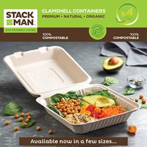 100% Compostable 9 Inch Paper Plates [125-Pack] Heavy-Dut, Natural Disposable Bagasse Plate, Eco-Friendly Made of Sugarcane Fibers - Natural Unbleached Brown 9" Biodegradable Plate by Stack Man