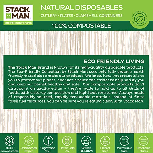 100% Compostable 9 Inch Paper Plates [125-Pack] Heavy-Dut, Natural Disposable Bagasse Plate, Eco-Friendly Made of Sugarcane Fibers - Natural Unbleached Brown 9" Biodegradable Plate by Stack Man