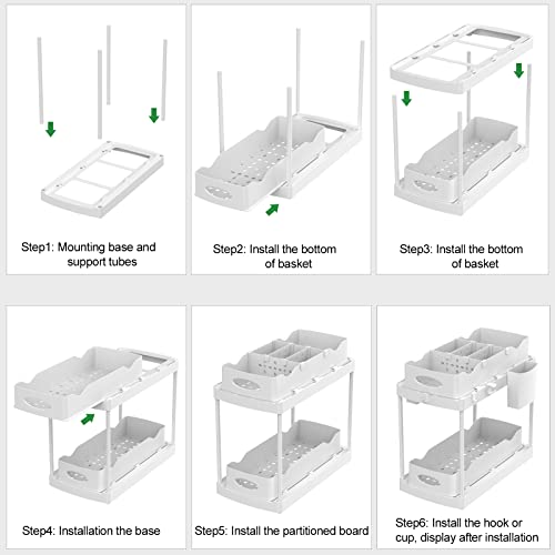 Under Sink Organizers and Storage,2 Pack Kitchen Under Sink Organizer with Sliding Storage Drawer with Hooks and Hanging Cups, 2 Tier Under Sink Storage for Cabinet Bathroom Kitchen