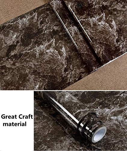 Simplemuji Black Glossy Adhesive Paper Marble Granite Look Effect Countertops Vinyl Film Backsplash Wallpaper Waterproof Oilproof Adhesive Removable 12inch X 79inch