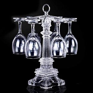 6 Hook Tabletop Glass Eiffel Tower Design Stemware Rack/Rotate 6 Wine Glass Storage Holder Stand Air Drying Rack