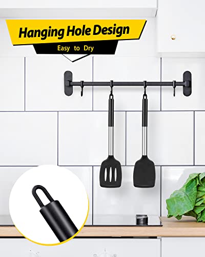 Pack of 2 Silicone Solid Turner ,Non Stick Slotted Kitchen Spatulas ,High Heat Resistant BPA Free Cooking Utensils ,Ideal Cookware for Fish ,Eggs ,Pancakes (Black)