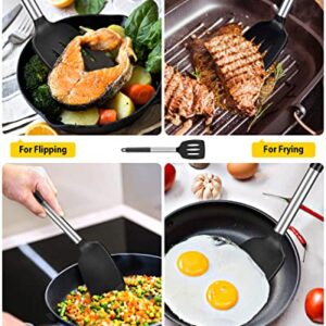 Pack of 2 Silicone Solid Turner ,Non Stick Slotted Kitchen Spatulas ,High Heat Resistant BPA Free Cooking Utensils ,Ideal Cookware for Fish ,Eggs ,Pancakes (Black)