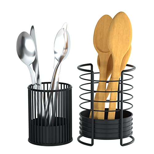 DIWOJIN 2 Pcs Round Kitchen Utensil Holder Silverware Organizer, Silverware Holder for Countertop, Counter Caddy for Spatulas, Cultery, Forks and Spoons (Utensils Not Included)