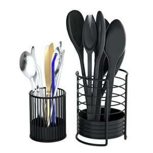 DIWOJIN 2 Pcs Round Kitchen Utensil Holder Silverware Organizer, Silverware Holder for Countertop, Counter Caddy for Spatulas, Cultery, Forks and Spoons (Utensils Not Included)