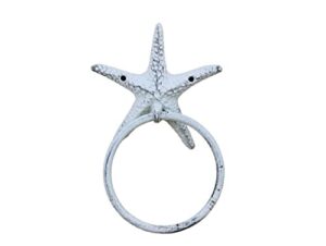 handcrafted nautical decor rustic whitewashed cast iron starfish towel holder 8.5″ – decorative starfish –