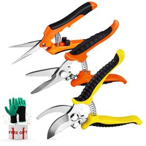 3 pack garden pruning shears stainless steel blades handheld pruners set with gardening gloves