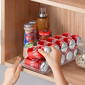 Puricon 4 Pack Clear Plastic Kitchen Organizer, Food Storage Bins and Soda Can Organizer for Refrigerator Fridge Pantry Freeze Cabinets Countertops, BPA Free Fridge Organizer