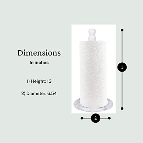 Asters Charming Marble Paper Towel Holder, Standing Holder with Heavy Weighted White Marble Base, for Kitchen Countertop, Bathrooms and Cabinet