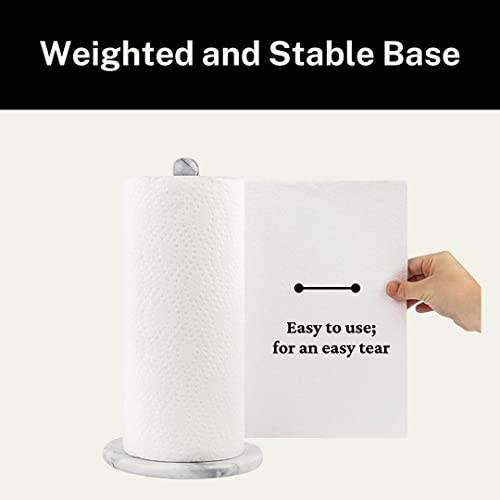 Asters Charming Marble Paper Towel Holder, Standing Holder with Heavy Weighted White Marble Base, for Kitchen Countertop, Bathrooms and Cabinet