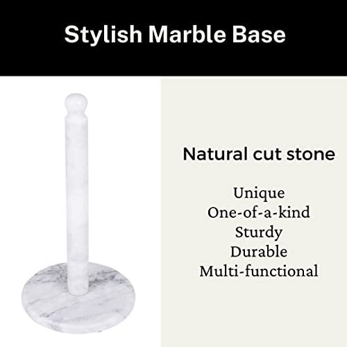 Asters Charming Marble Paper Towel Holder, Standing Holder with Heavy Weighted White Marble Base, for Kitchen Countertop, Bathrooms and Cabinet