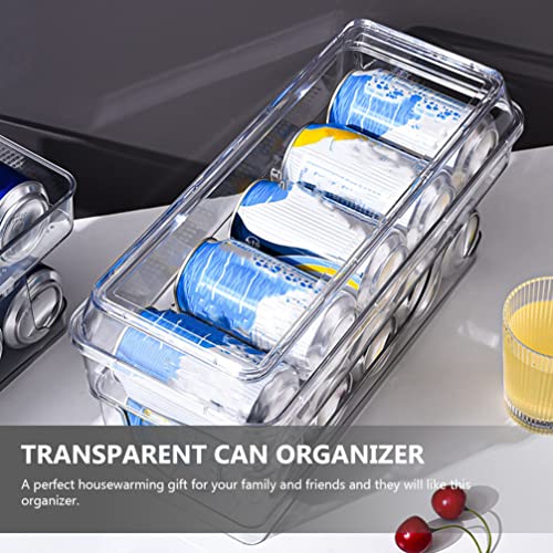 UPKOCH Soda Can Organizer Double- Layer Automatic Rolling Refrigerator Can Storage Bin Beverage Holder Pop Soda Can Dispenser with Lid for Fridge Freezer Kitchen Countertops Cabinets