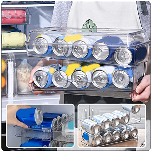 UPKOCH Soda Can Organizer Double- Layer Automatic Rolling Refrigerator Can Storage Bin Beverage Holder Pop Soda Can Dispenser with Lid for Fridge Freezer Kitchen Countertops Cabinets