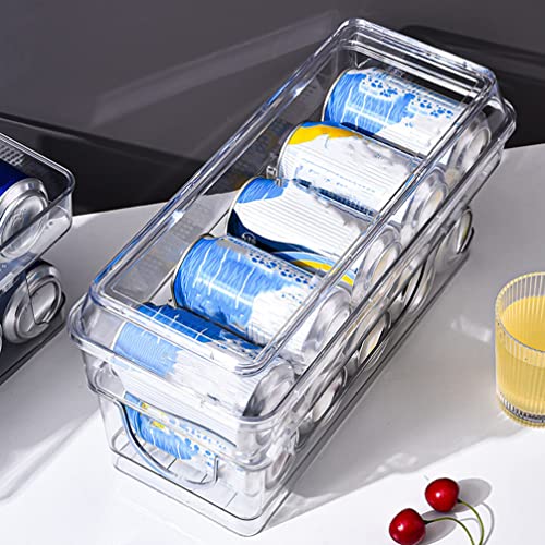 UPKOCH Soda Can Organizer Double- Layer Automatic Rolling Refrigerator Can Storage Bin Beverage Holder Pop Soda Can Dispenser with Lid for Fridge Freezer Kitchen Countertops Cabinets